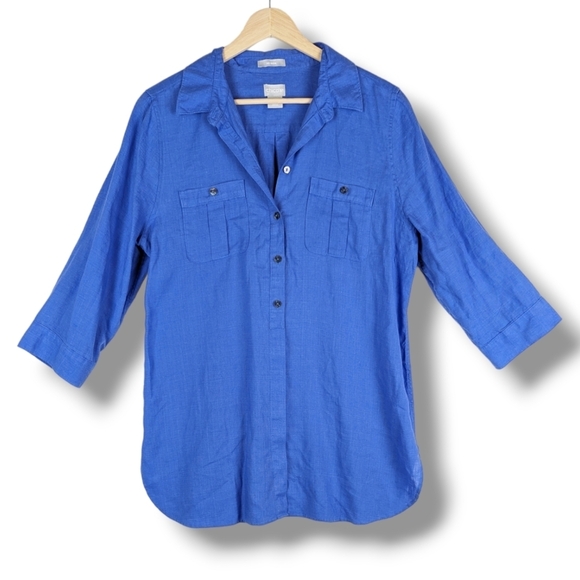 Chico's | Tops | Chicos Linen Tunic Blouse Top 8 Medium Blue 34 Length ...